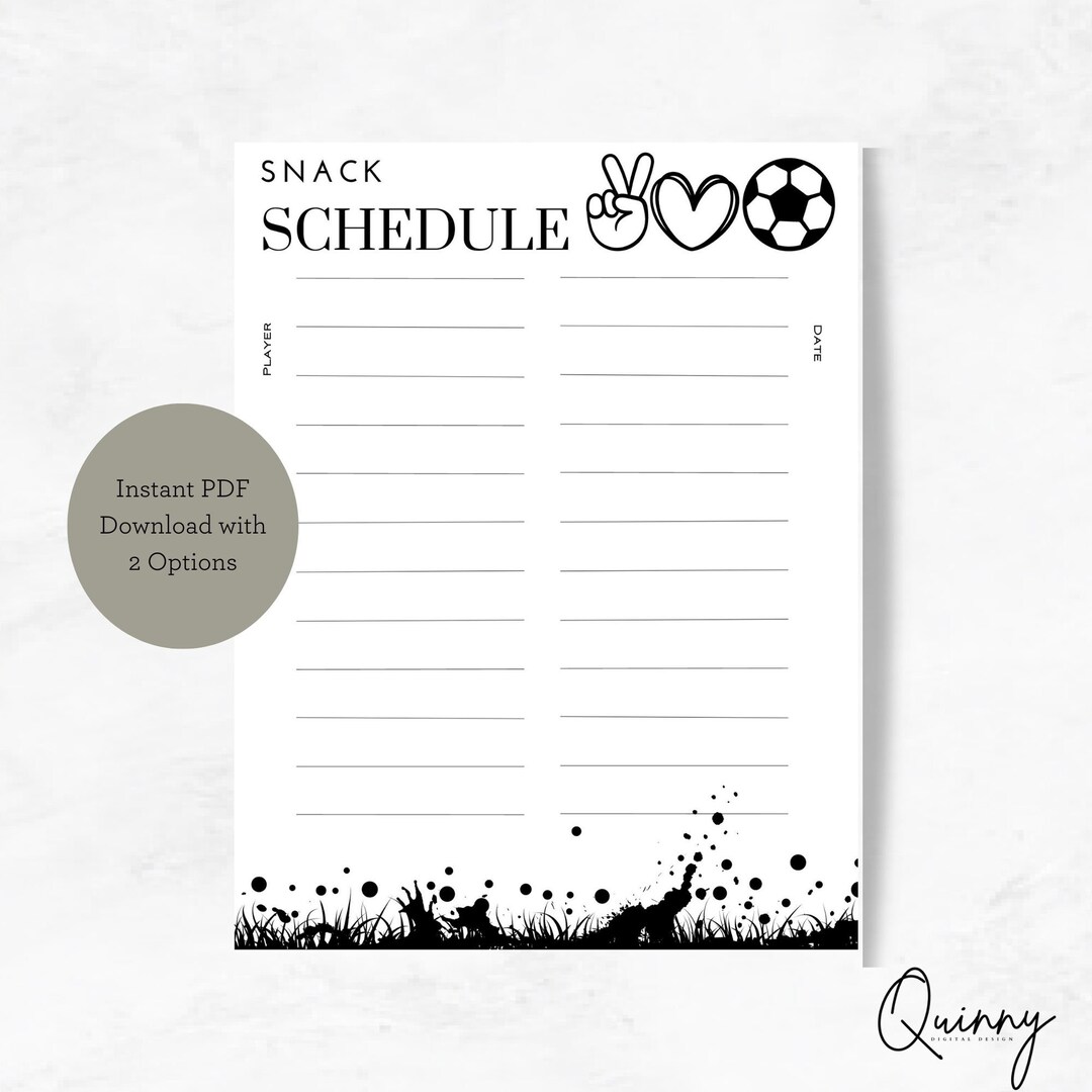 Snack Sign up Sheet, Soccer Snack Schedule, Food Sign up Sheet ...