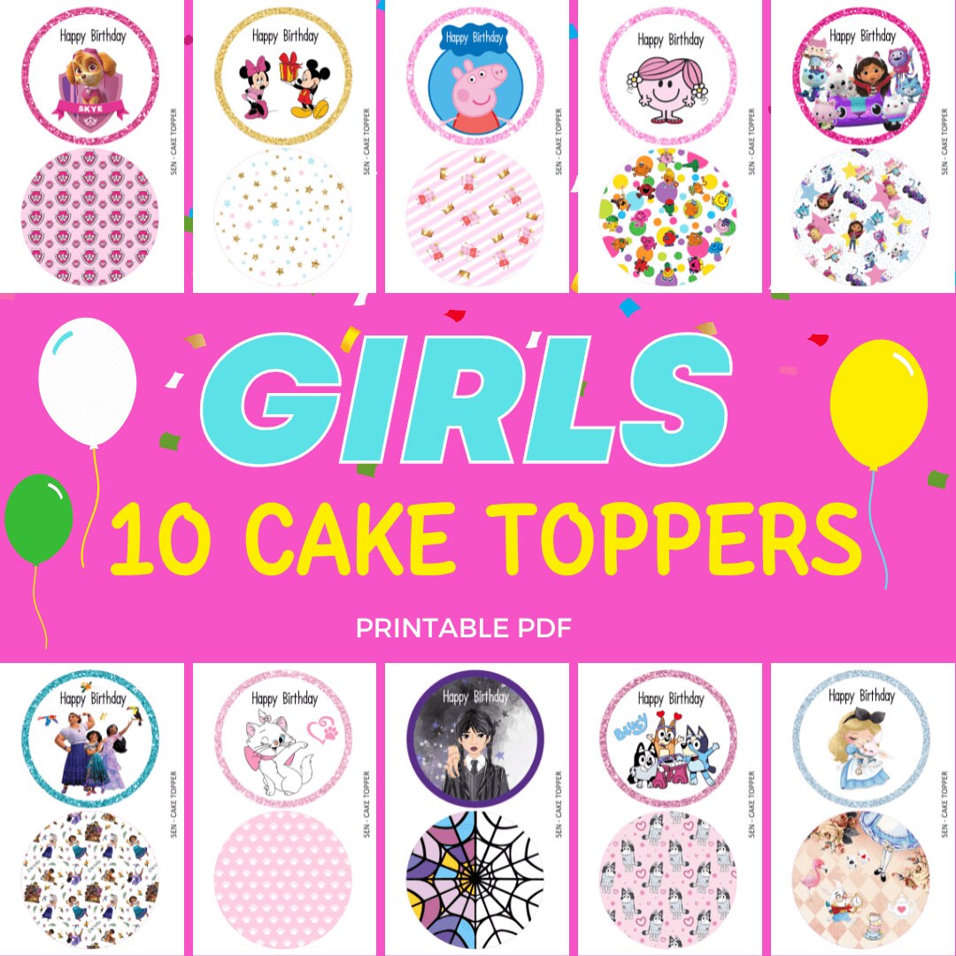 10 GIRLS Cake Toppers DIY Printable PDF - Etsy