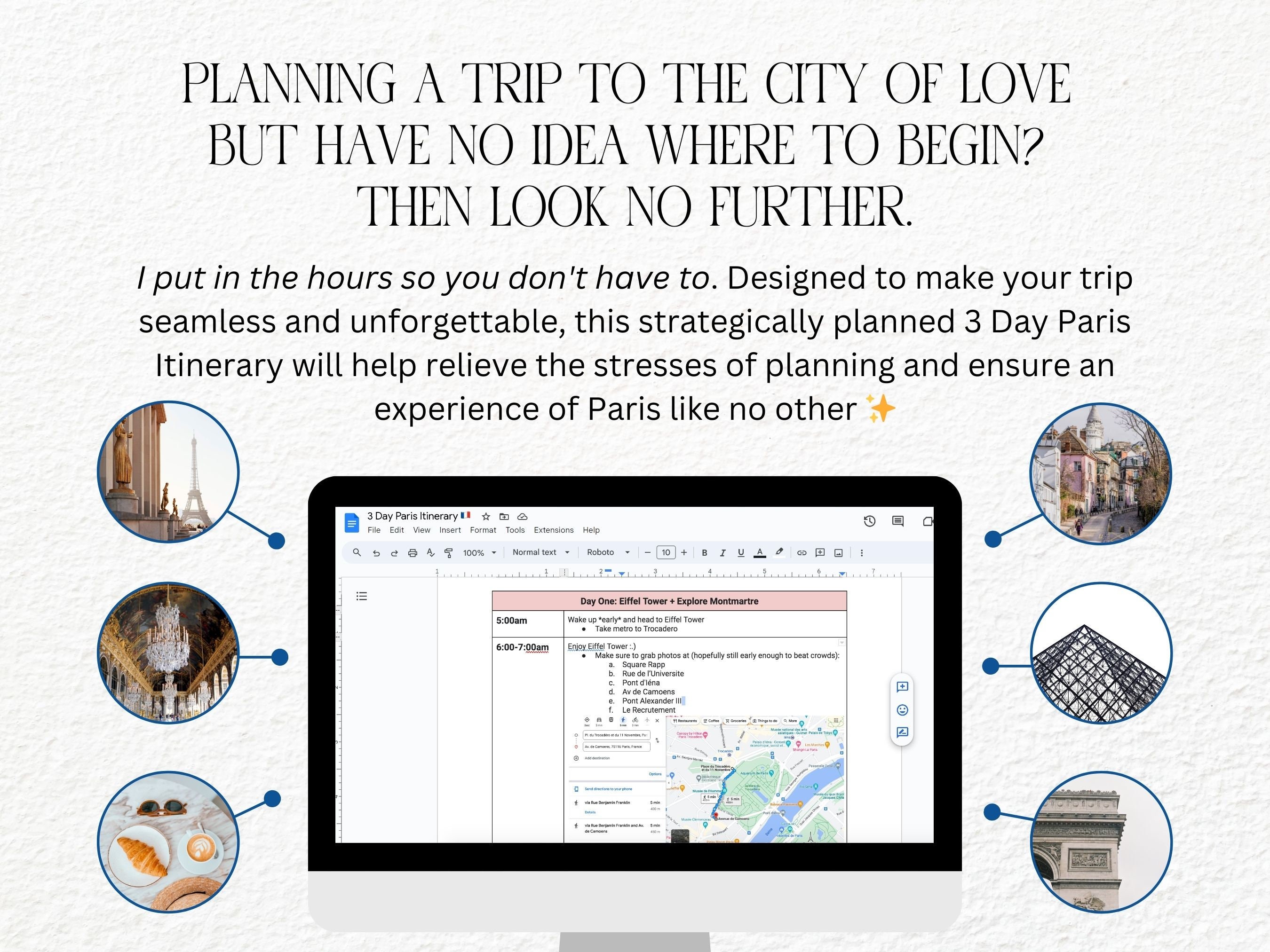 3 Day Paris Itinerary Editable Google Word Doc Template Paris Trip ...