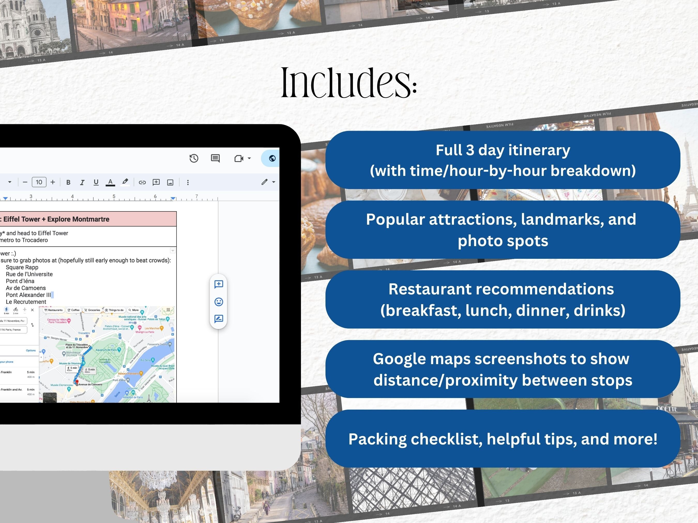 3 Day Paris Itinerary Editable Google Word Doc Template Paris Trip ...