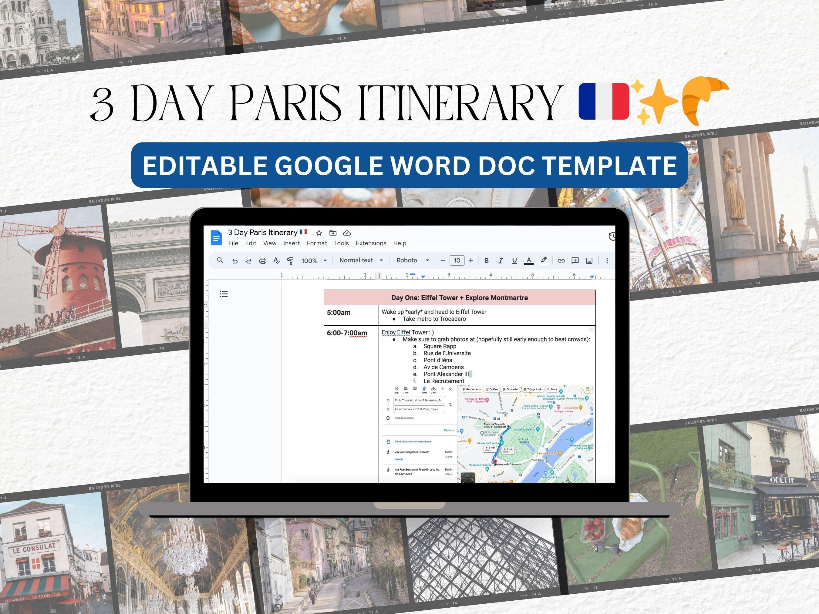 3 Day Paris Itinerary Editable Google Word Doc Template Paris Trip ...