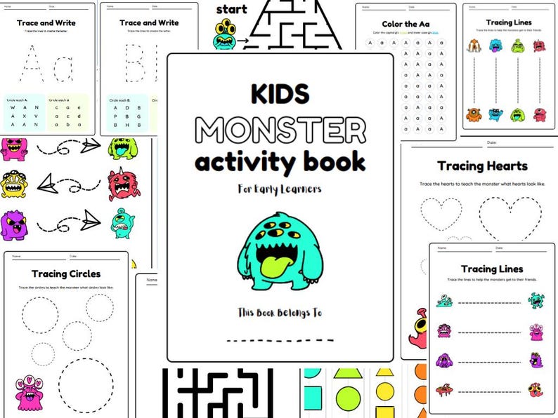 Kids Monster Activity Book,alphabets Tracing,preschool Tracing,tracing ...
