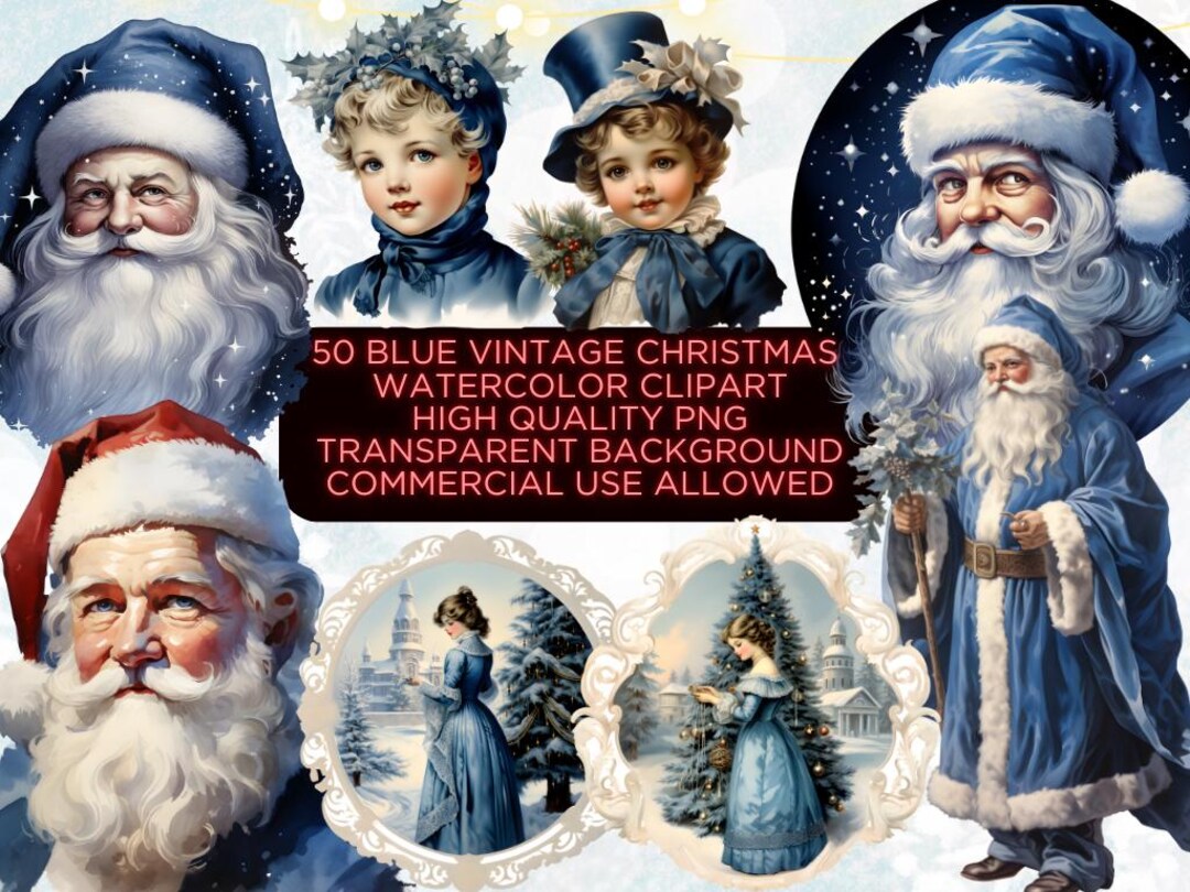 50 Vintage Blue Christmas Clipart,clipart Bundle,christmas Clipart ...