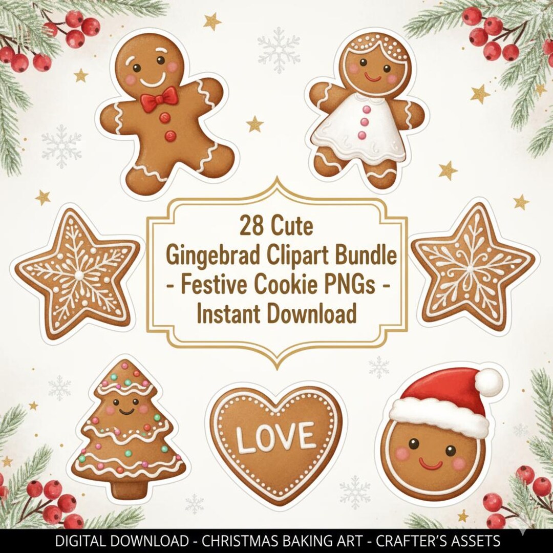 Gingerbread Christmas Clipart Bundle – 28 Festive Cookie Pngs (digital ...