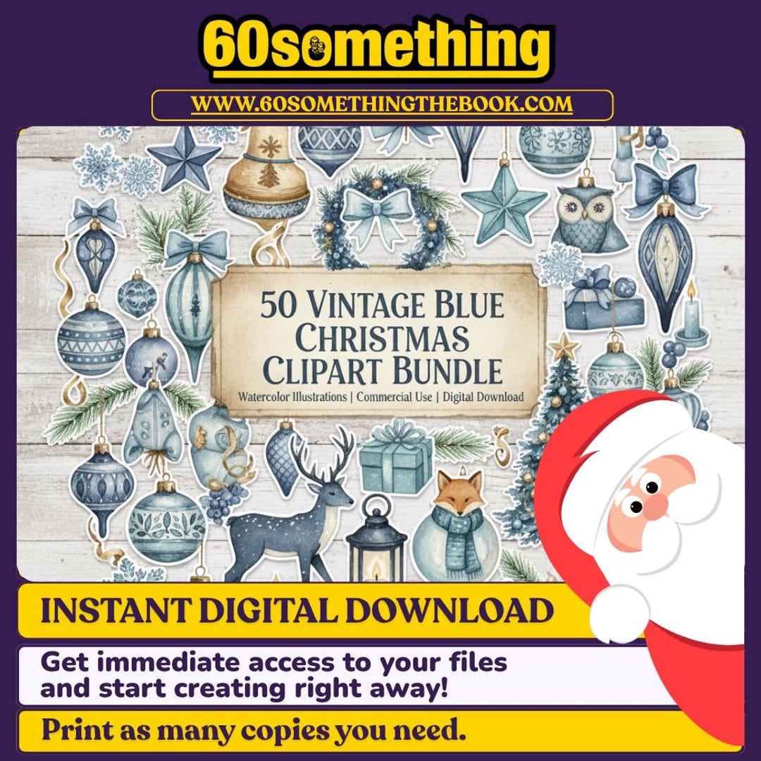 50 Vintage Blue Christmas Clipart - Etsy