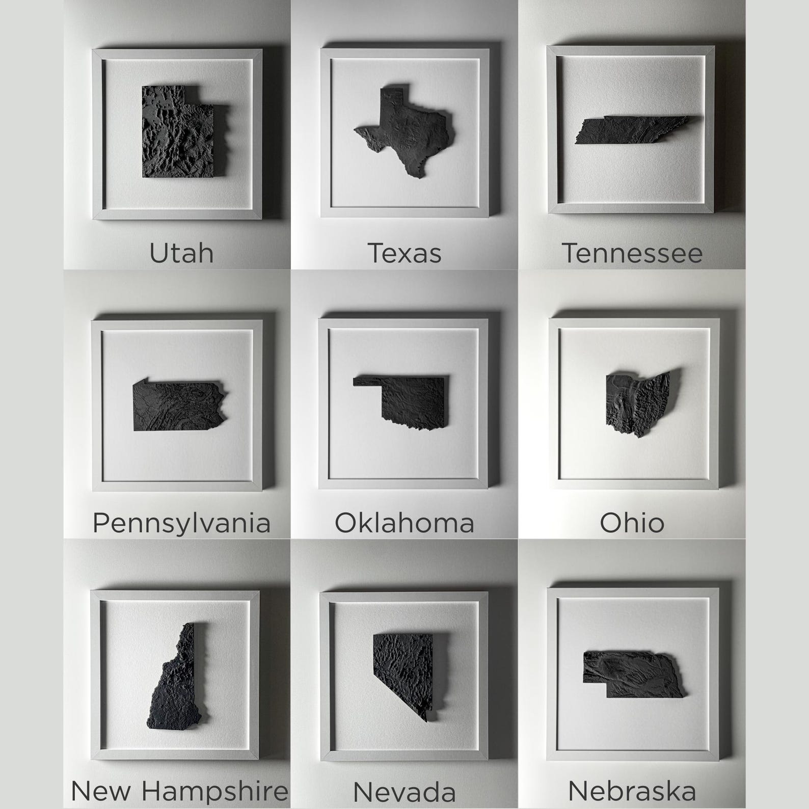 Handmade 3D Topographical State Map Art: Framed Cement Wall Decor - Etsy