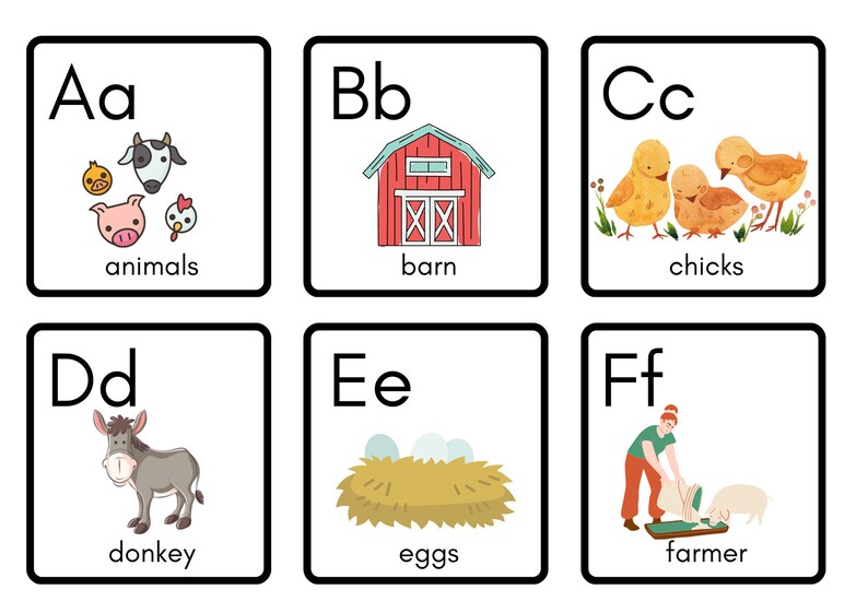 Printable Farm Alphabet Flash Cards - Etsy
