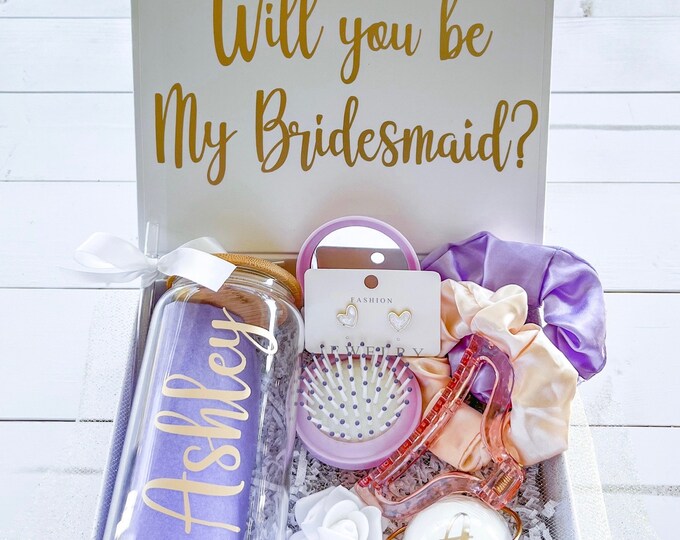 Purple Bridesmaid Proposal Gift Box, With Glass/champagne Tumbler and ...