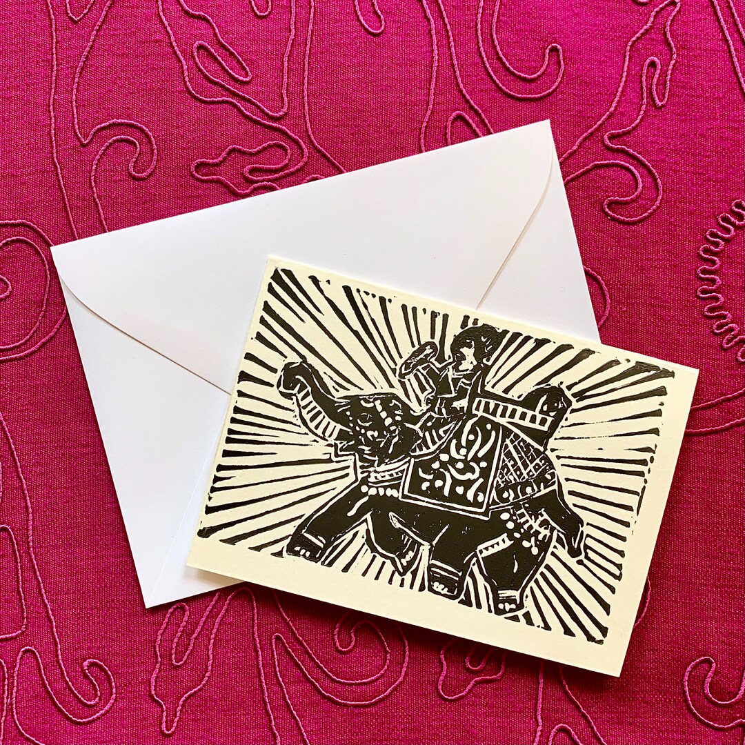 Original Linocut Indian Print Handmade Card - Etsy