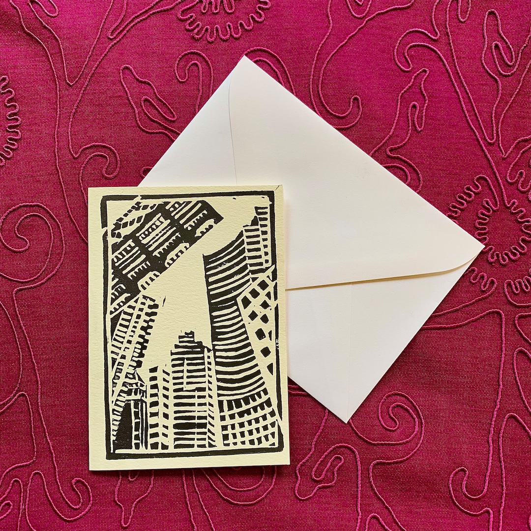 Original Linocut Chicago Print Handmade Card - Etsy