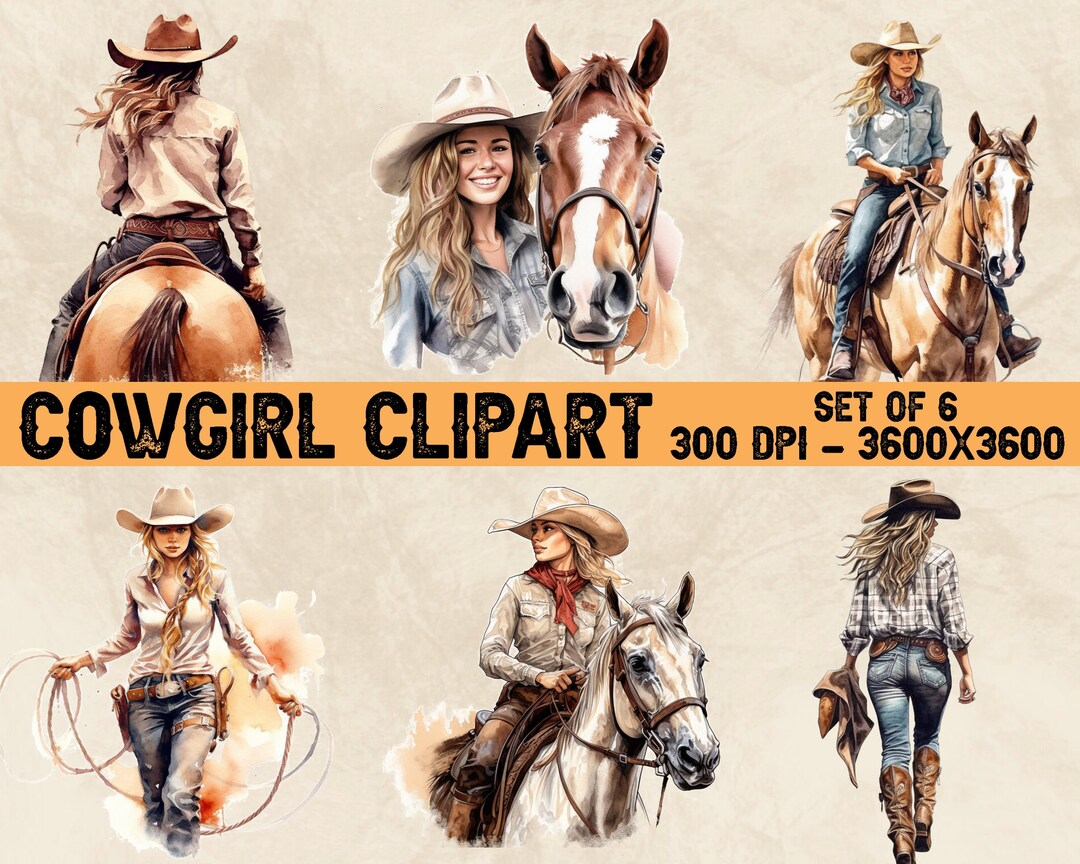 Cowgirl Clipart Watercolor Wild West Western Farm Bundle for Card ...