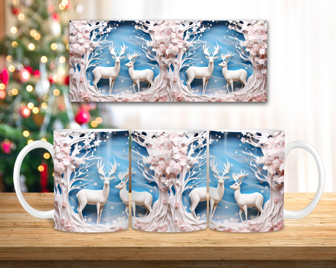 3d Deer Mug Wrap 3d Winter Mug Wrap Winter Reindeer Mug - Etsy