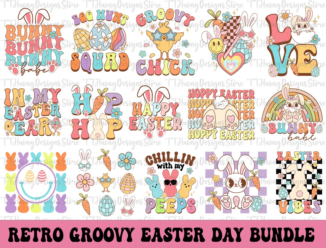 Retro Groovy Easter Day Png Bundle, Happy Easter Sublimation Bundle ...