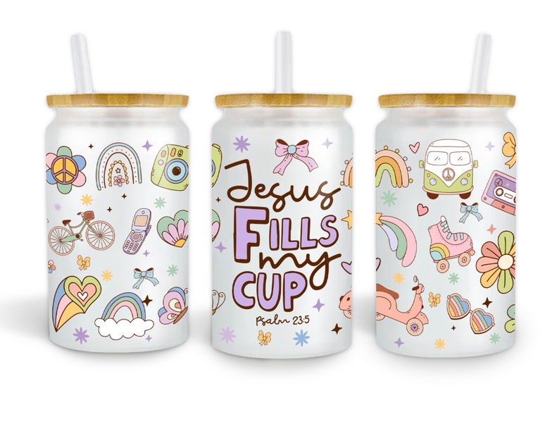 Jesus Fills My Cup 16oz Tumbler Wrap Png, Christian 16oz Libbey Glass ...