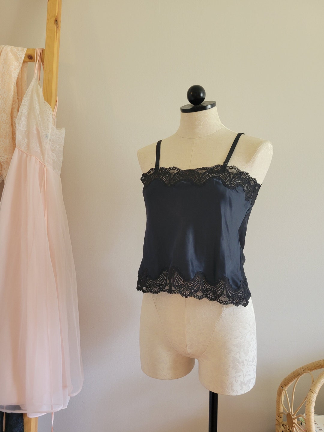 1950s Black Art Deco Lace Cami/ Adjustable Straps - Etsy