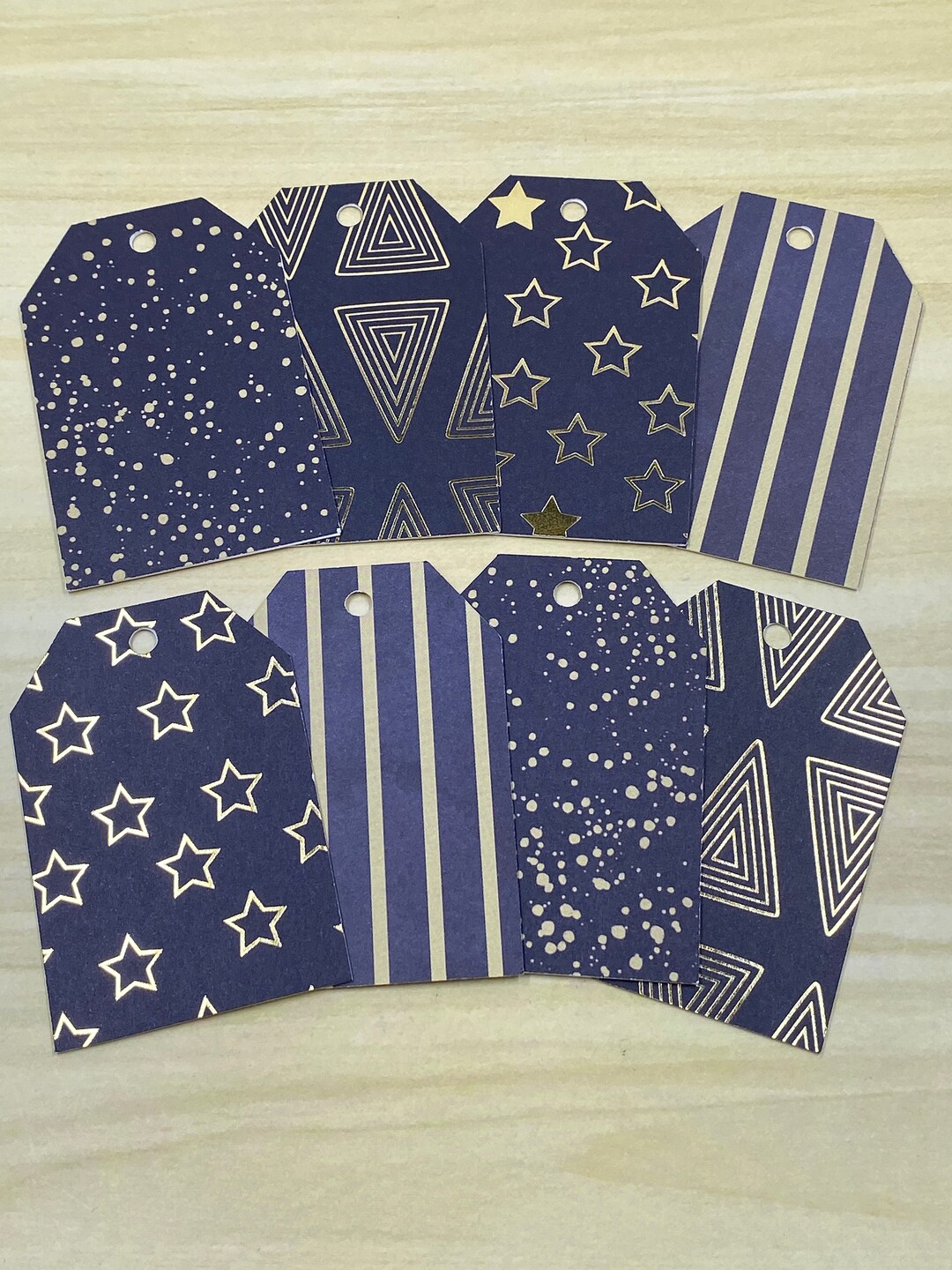 Christmas Gift Tags Navy Blue & Gold Set of 8 Handmade Tags Craft Junk ...