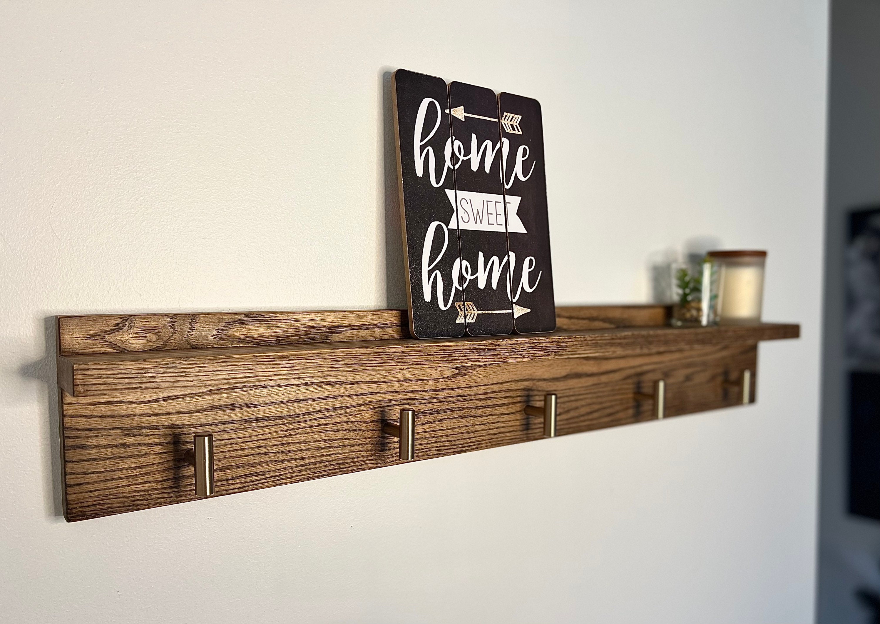 Coat Rack and Key Holder, Entryway Organizer, Shelf, Wall Mounted Coat ...