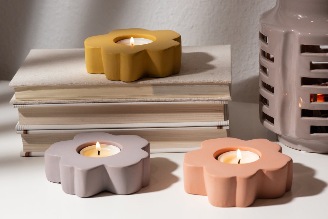 Concrete Flower Candle Holder. Table Decoration. Tealight Holder ...