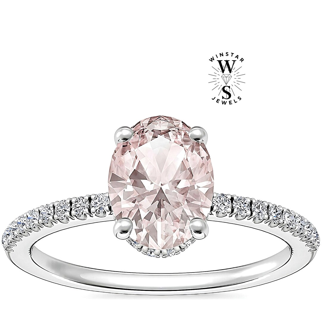 1.50 Ct Oval Cut Pink Lab Created Diamond Engagement Ring With Hidden ...