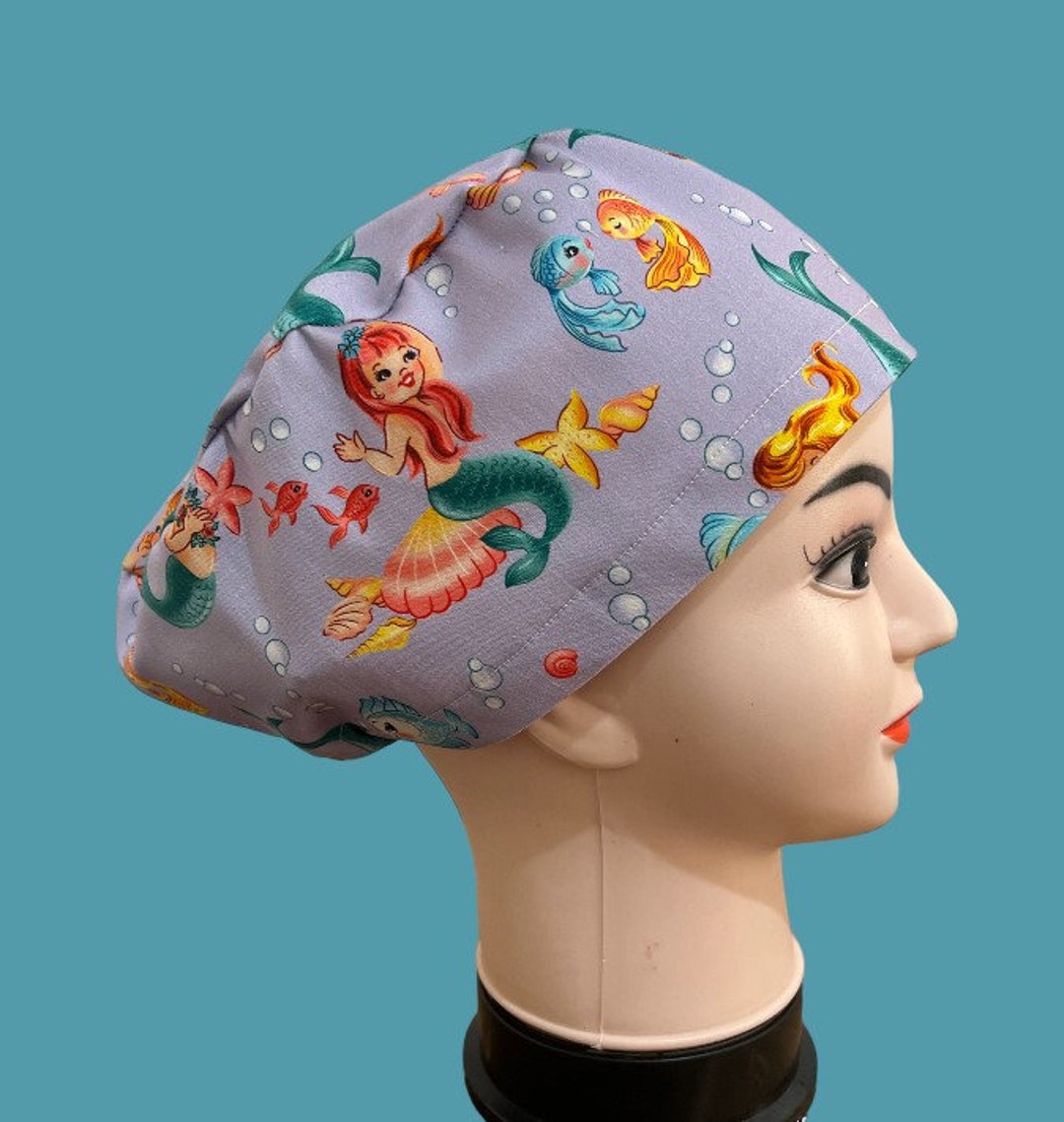 Sea Life - Purple Mermaid Print Scrub Hat - Beautiful Ocean Theme Cap ...