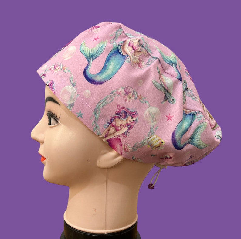 Sea Life Purple Mermaid Print Scrub Hat Beautiful Ocean Theme Cap Fish ...