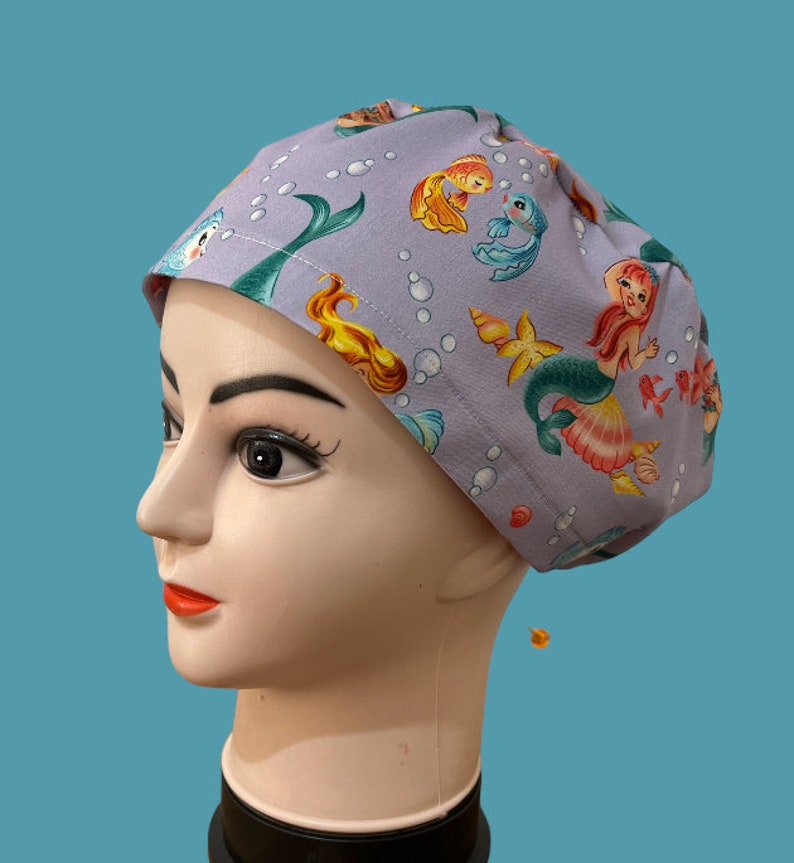 Sea Life Purple Mermaid Print Scrub Hat Beautiful Ocean Theme Cap Fish ...