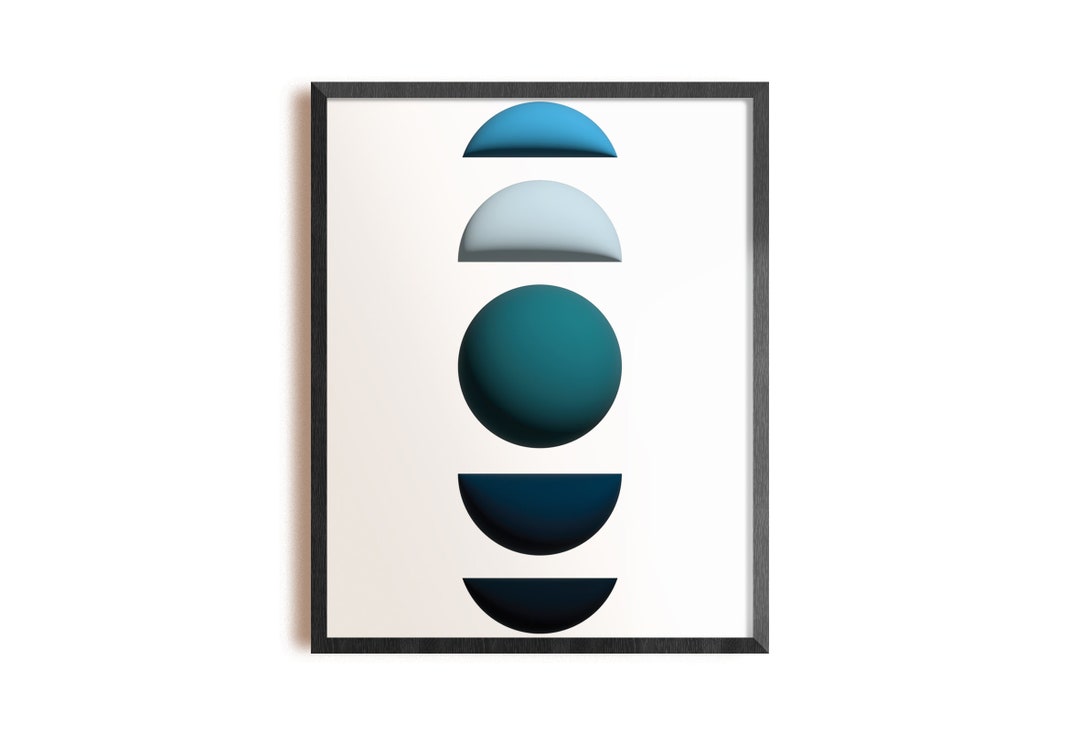 3D Lunar Boho Minimalist Wall Print Blue Ocean Instant Download Neutral ...
