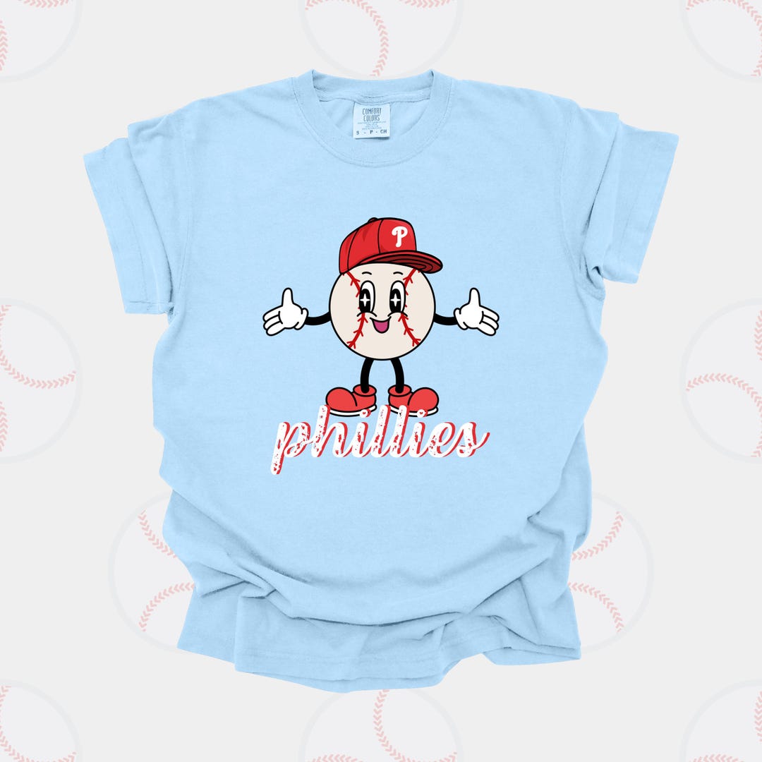 Cute Phillies Baseball Tee | Retro Cartoon Baseball Character Shirt ...