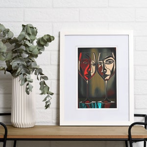 Wine Glass Wall Art in the Style of Picasso | Digital Download ...
