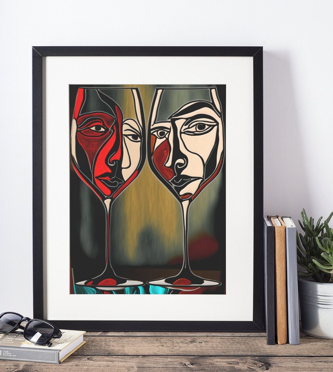 Wine Glass Wall Art in the Style of Picasso | Digital Download ...