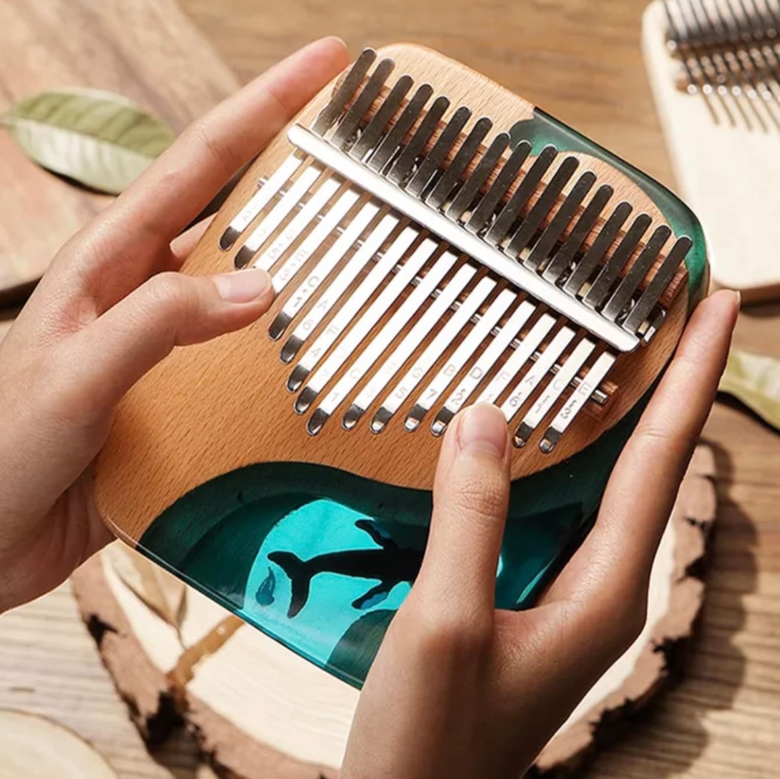 Kalimba Thumb Piano Musical Instrument. 17 Key Instrument With Ocean ...