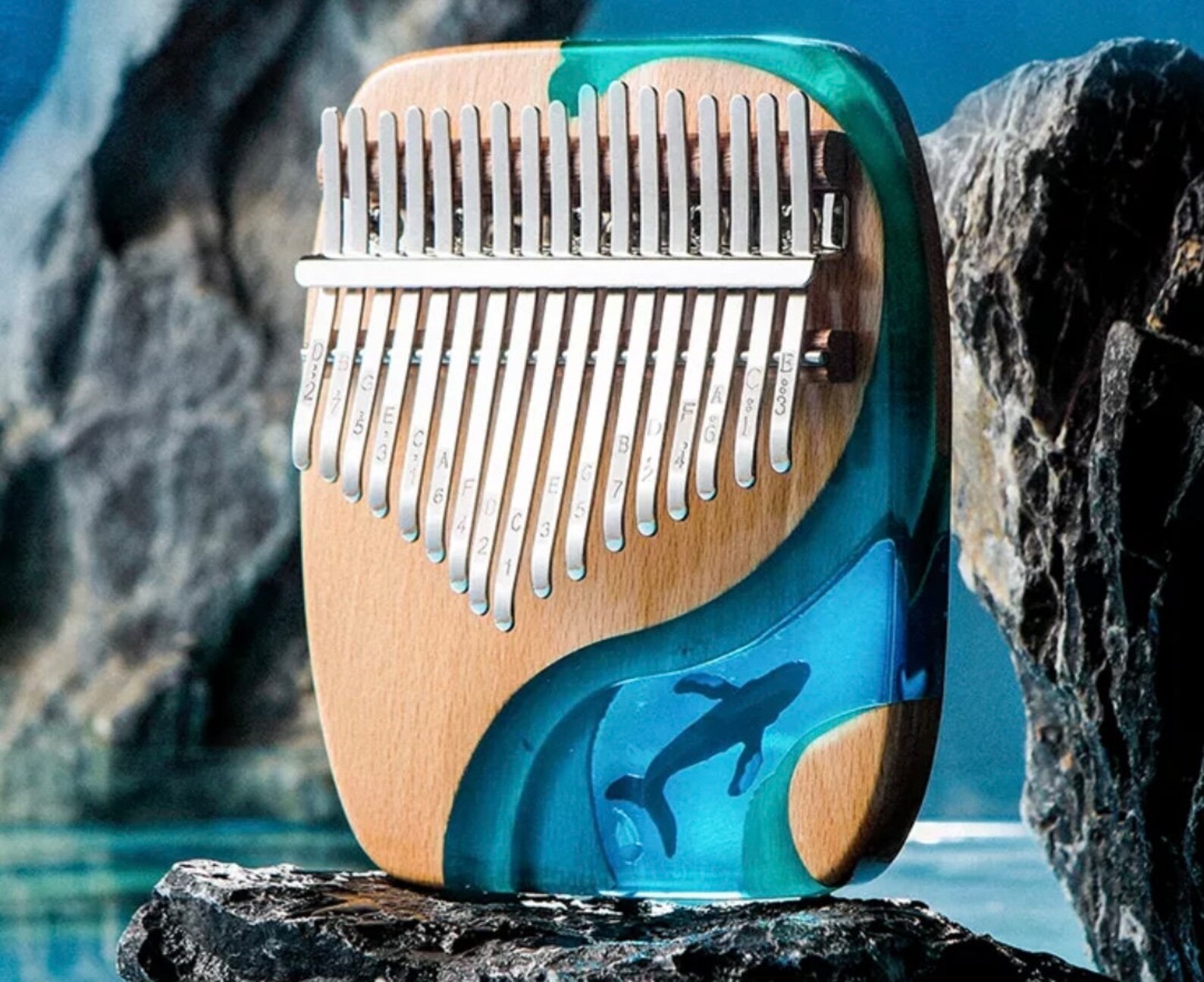 Kalimba Thumb Piano Musical Instrument. 17 Key Instrument With Ocean ...