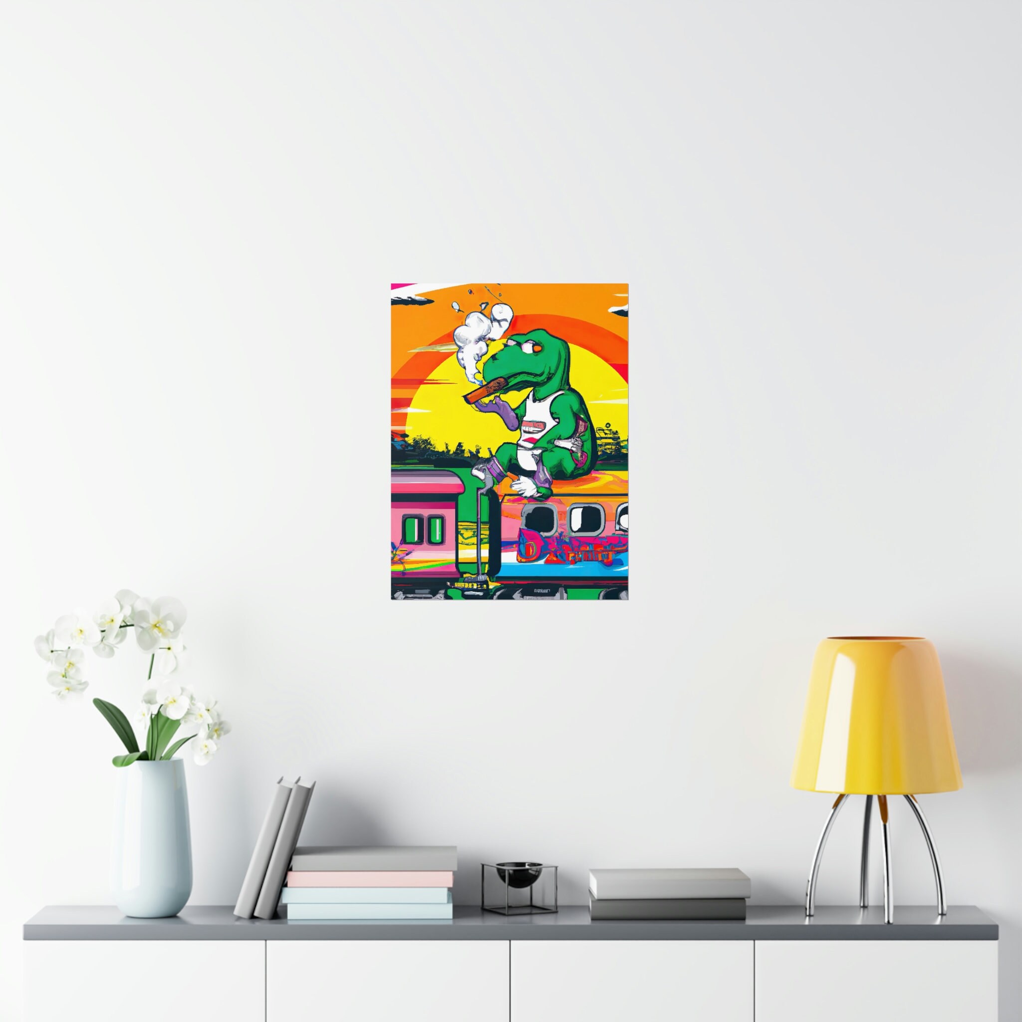 Dinosaur Poster Extinct Art Wall Art Colorful Poster Animal Art Smoking ...