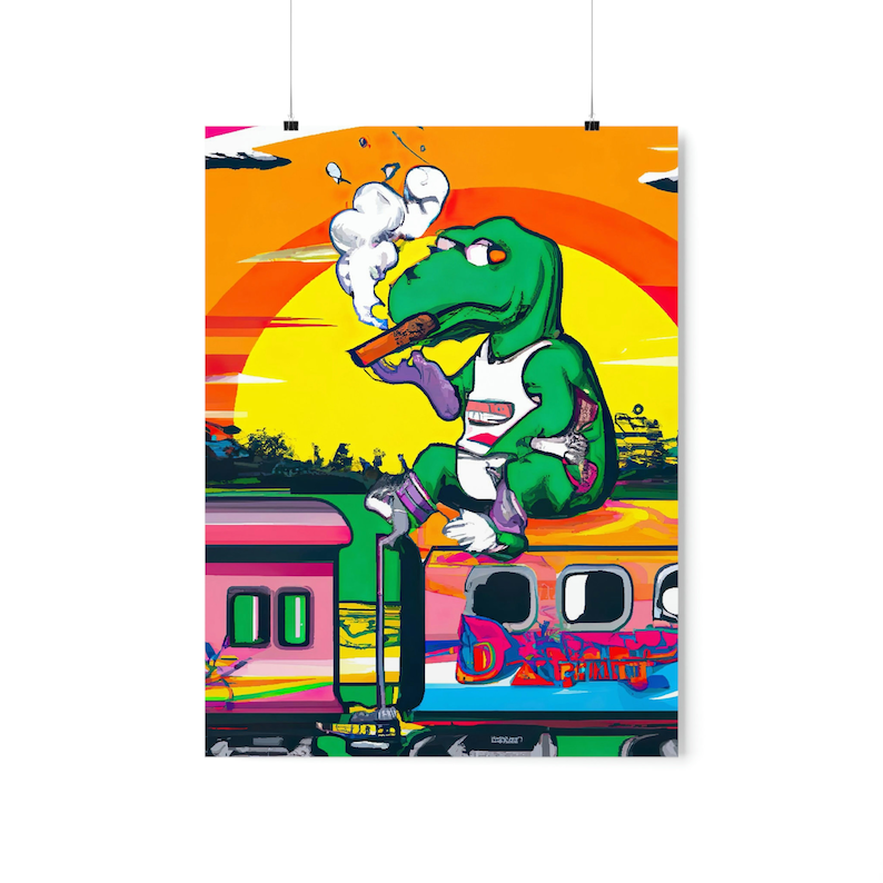 Dinosaur Poster Extinct Art Wall Art Colorful Poster Animal Art Smoking ...