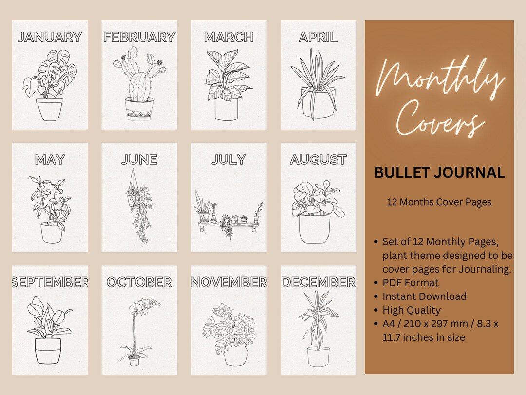 Bullet Journal Monthly Cover Pages plants - Etsy