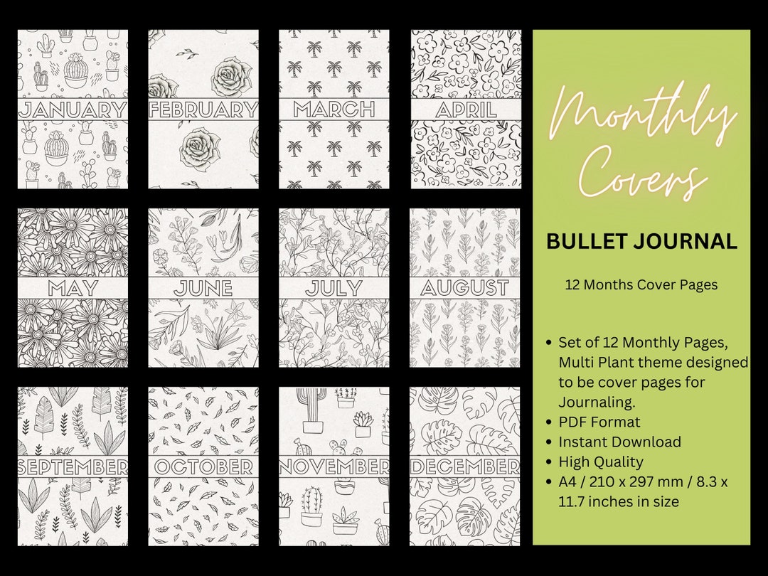 2024 Bullet Journal Monthly Cover Pages *multi Plant* - Etsy