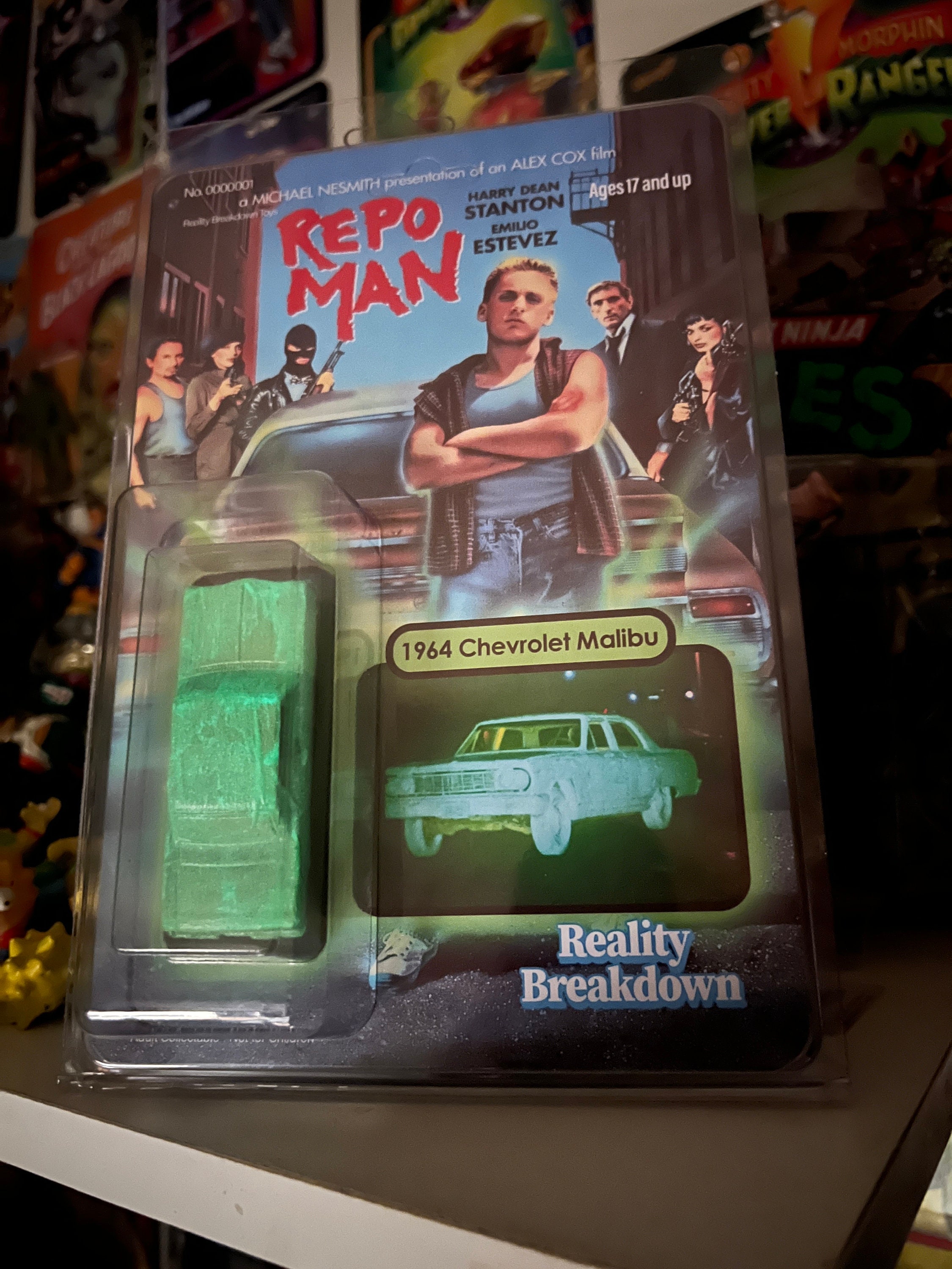 Repo Man 1964 Chevy Malibu Action Figure Hot Wheels Car Toy Glow in the ...