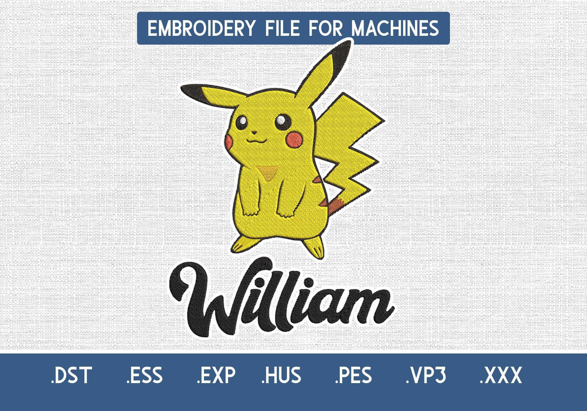 Custom Name Pikachu Embroidery Design File for Machine - Etsy