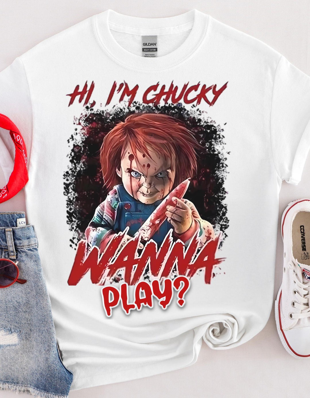 Chucky Wanna Play Retro Modern Scary Halloween Shirt - Horror Movie Fan ...