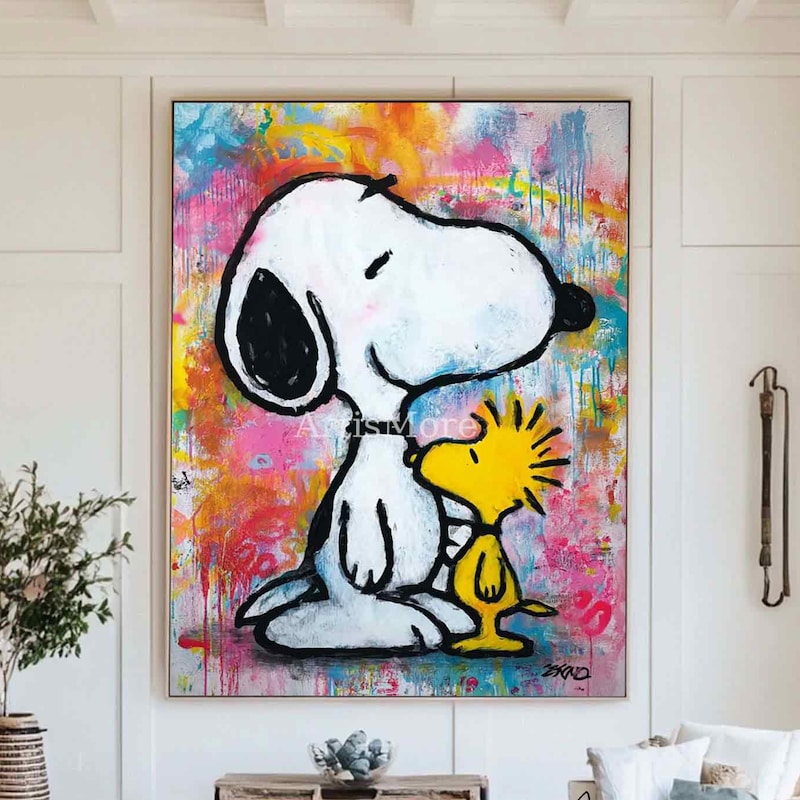 Snoopy canvas abstract wall art - Etsy México