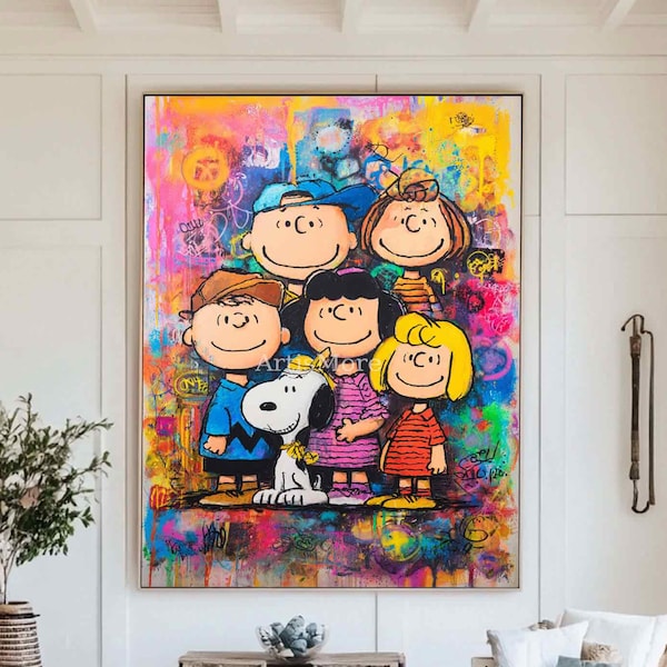 Snoopy canvas abstract wall art - Etsy México