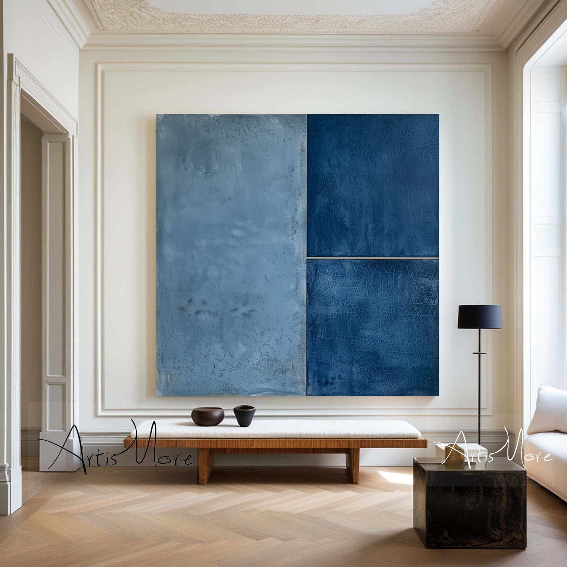 Pure Blue Minimalist Wall Art Blue Texture Canvas Painting Navy Blue ...