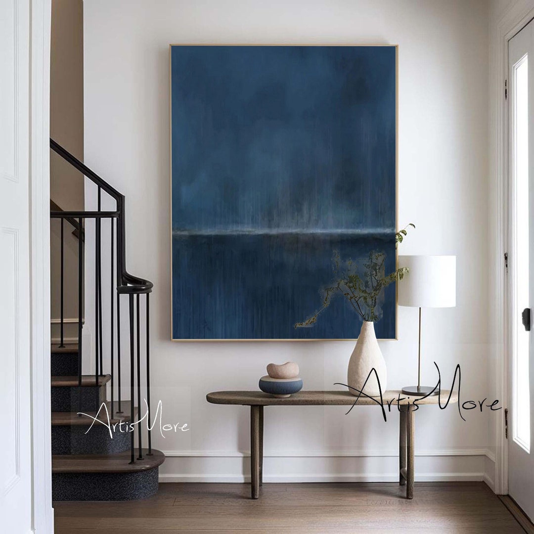 Large Blue Minimalsit Painting Navy Blue Texture Canvas Art Blue ...