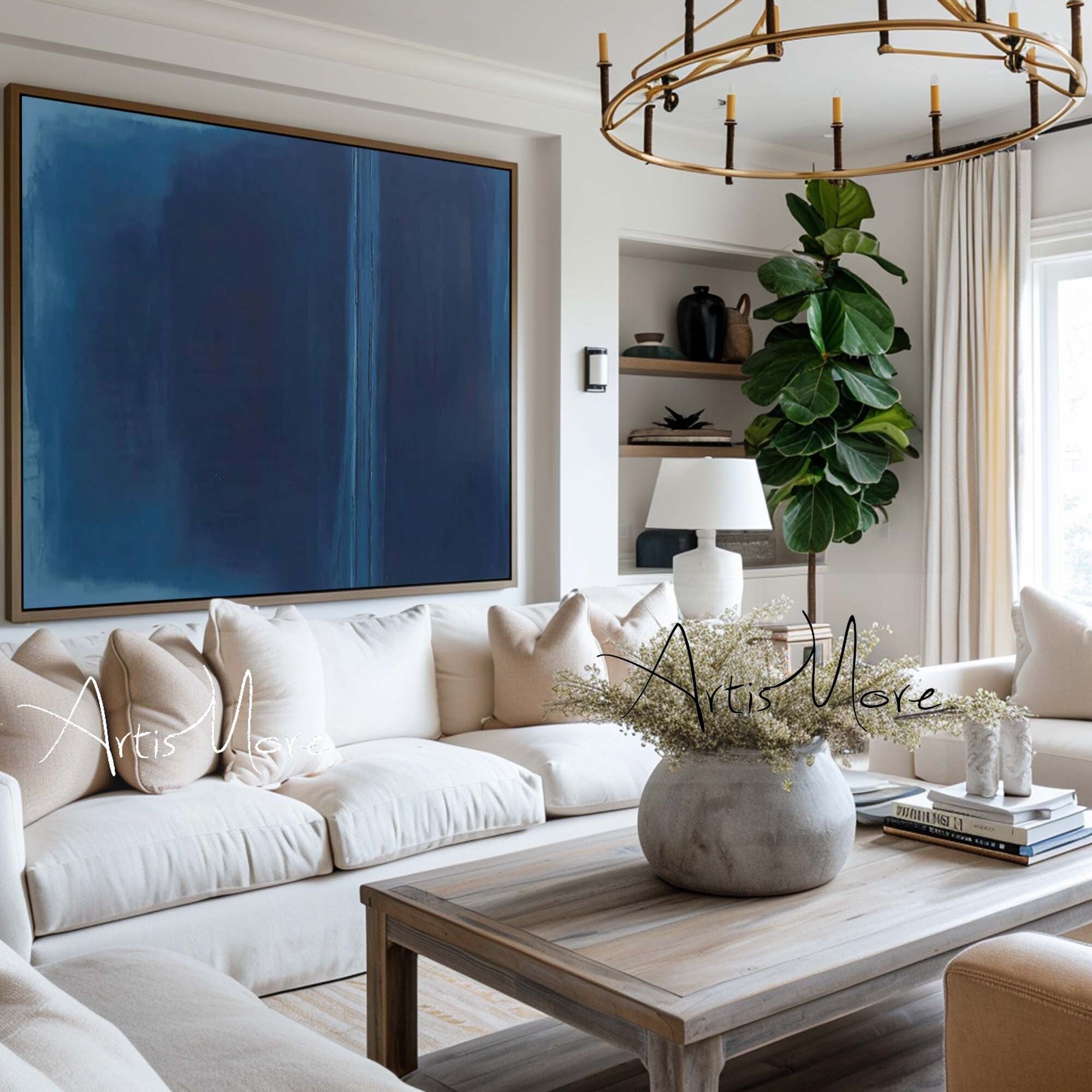 Large Blue Texture Wall Art Blue Abstract Painting on Canvas Navy Blue ...