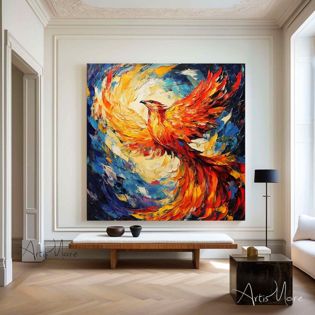 Abstract Fire Phoenix Painting Large Phoenix Bird Wall Art 3D Texture ...