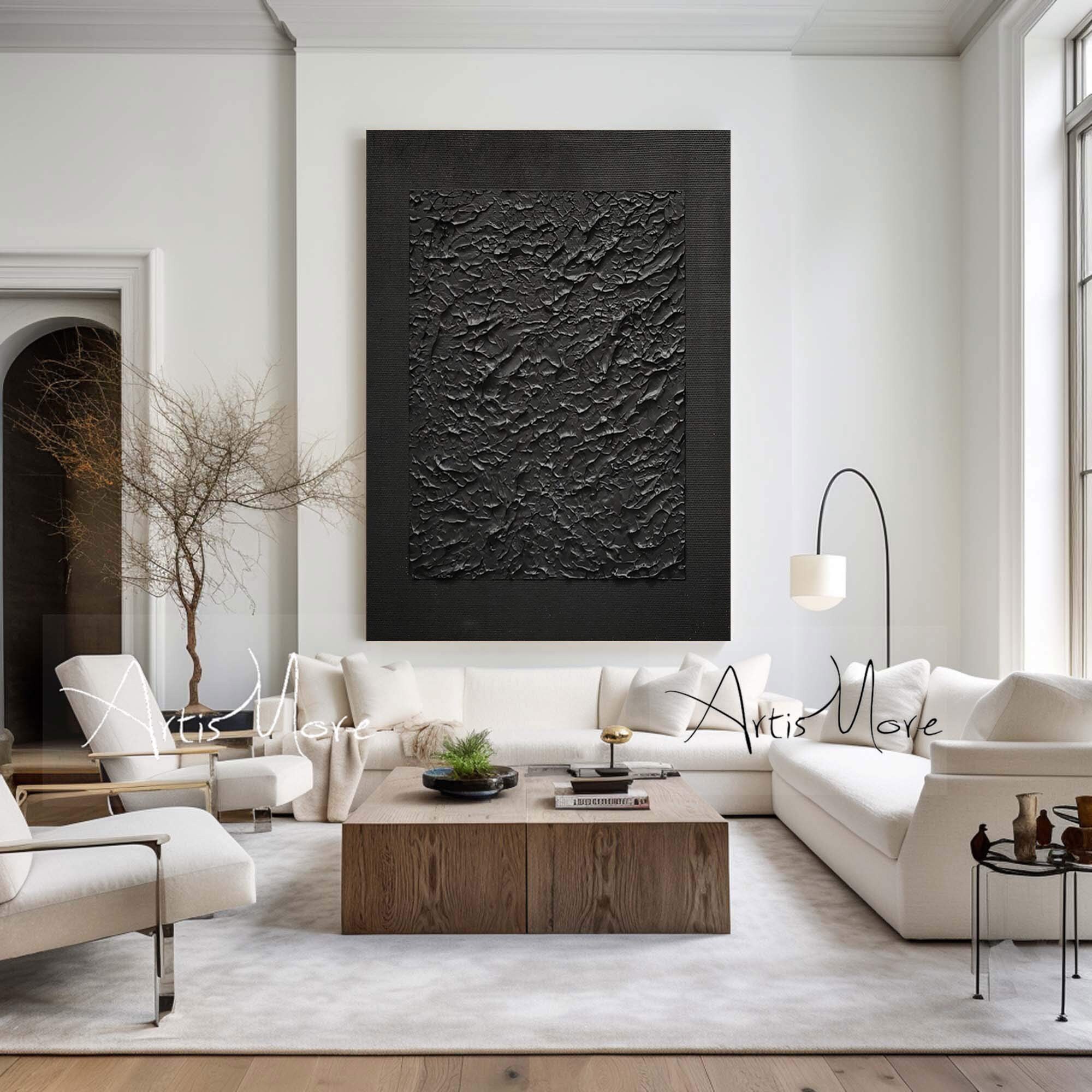 Black Abstract Wall Art Black 3D Texture Painting Large Black Texture ...