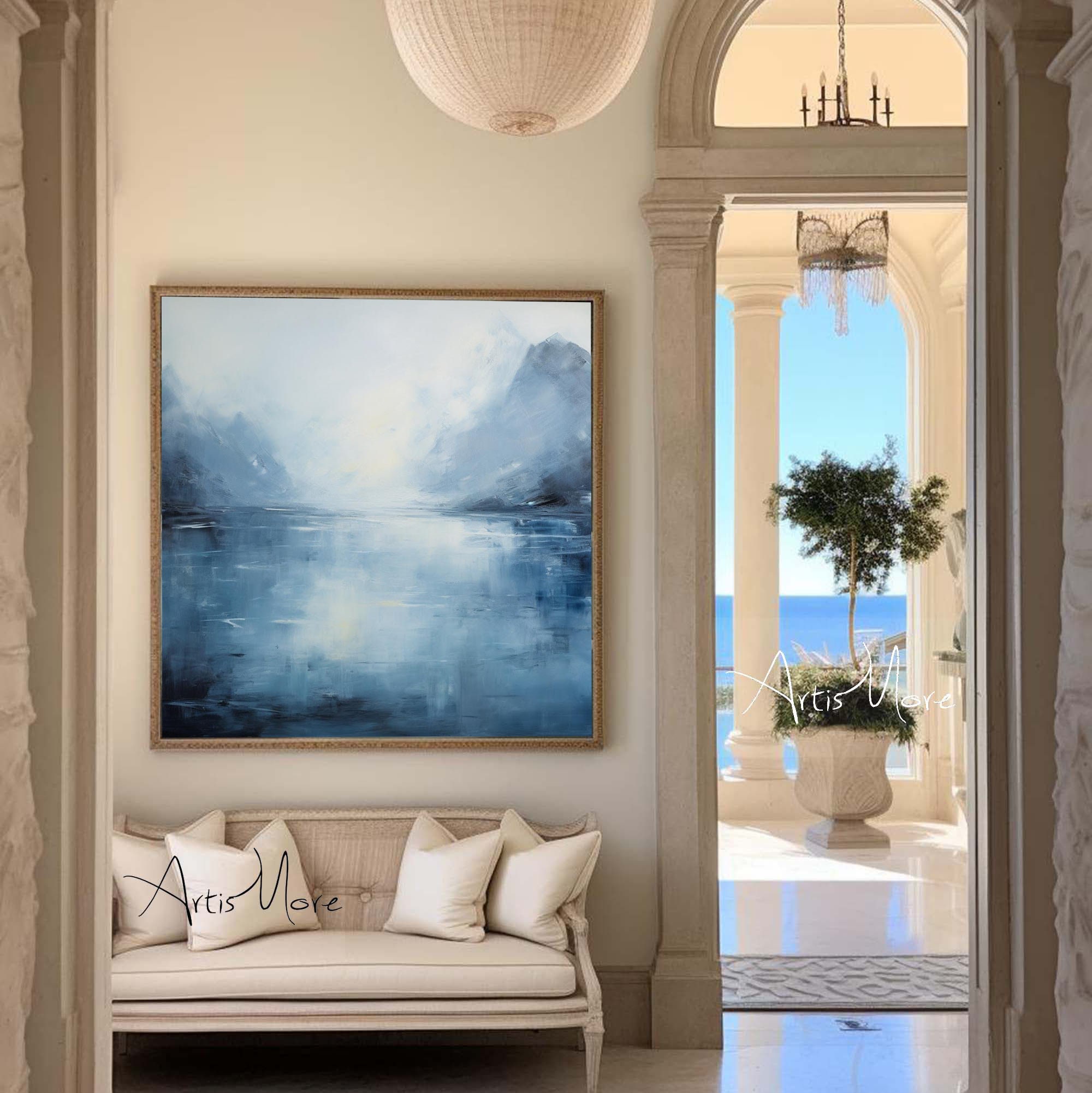 Large Blue Wall Art Blue Abstract Landscape Painting Blue Texture ...