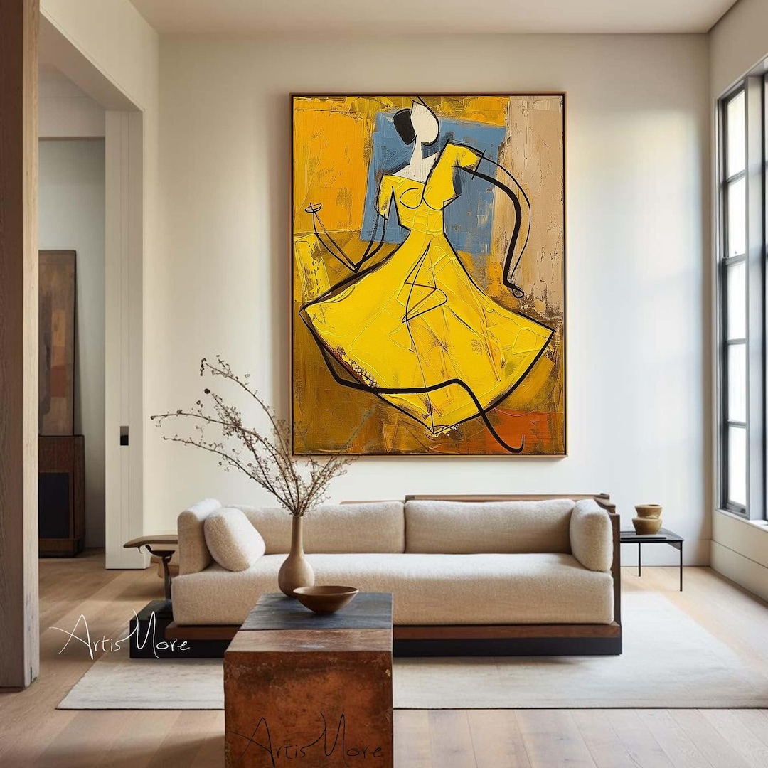 Abstract Woman Figure Painting: Yellow Texture Canvas Art - Etsy