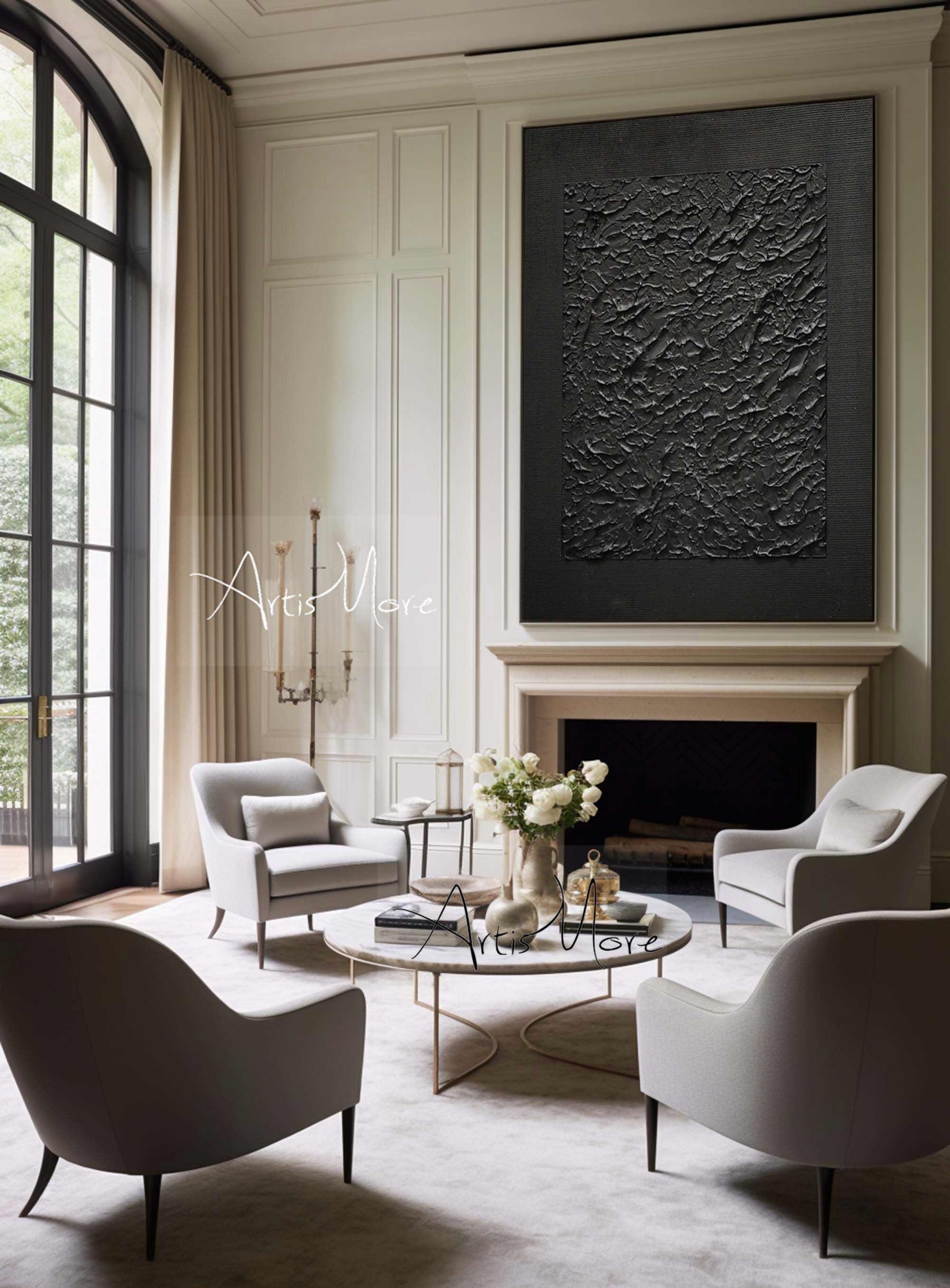 Black Abstract Wall Art Black 3D Texture Painting Large Black Texture ...