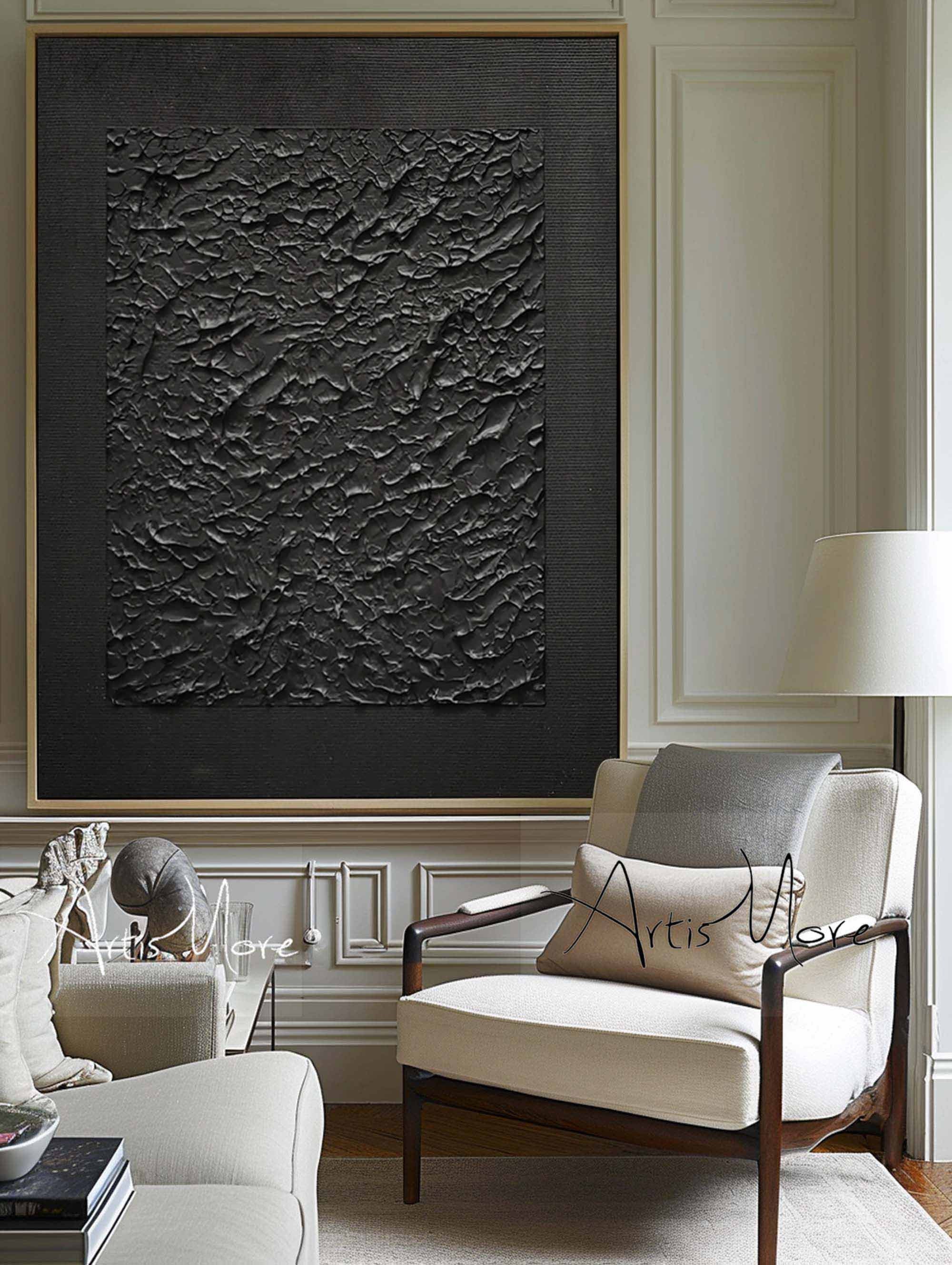 Black Abstract Wall Art Black 3D Texture Painting Large Black Texture ...